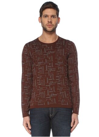 Pal Zileri Erkek Kahverengi Bisiklet Yaka Desenli Yün Kazak 50 IT