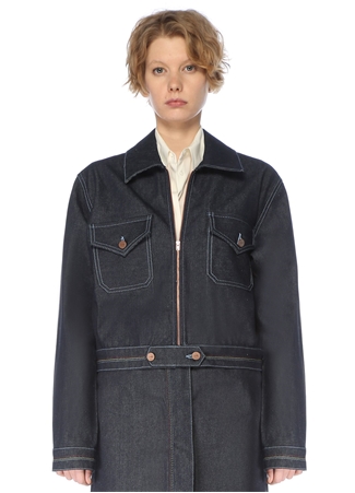 Victoria by Beckham Kadın Mavi Polo Yaka Denim Ceket Lacivert 8 US Victoria by Beckham Kadın Mavi Polo Yaka Denim Ceket Lacivert 8 US
