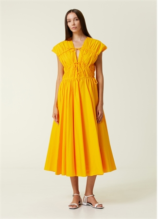 Tove Studio Kadın Sarı Büzgülü Organik Pamuklu Midi Elbise 36 FR Tove Studio Kadın Sarı Büzgülü Organik Pamuklu Midi Elbise 36 FR