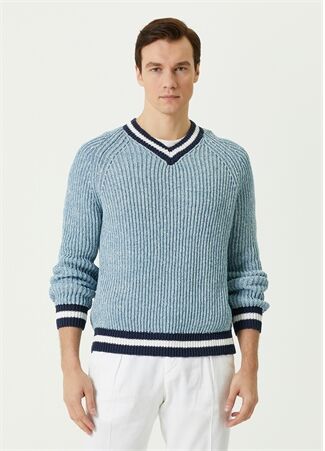 Kiton Erkek Mavi V Yaka Kazak M EU