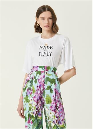 Dolce&gabbana Kadın Beyaz Bisiklet Yaka Baskılı T-shirt Xxs Eu