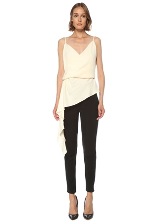 Oscar De la Renta Kadın Krem Asimetrik Kesim Detaylı Bluz Bej 2 US