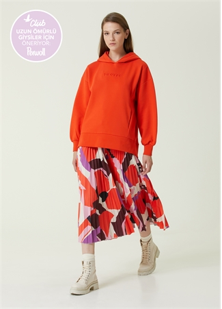 Beymen Club Kadın Mercan Geometrik Desenli Pilili Midi Etek Kırmızı 34