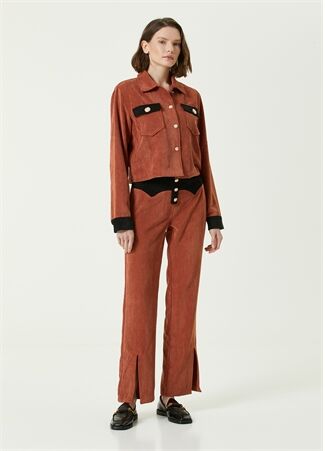 Alixa Kadın Robi Kiremit Kadife Gömlek Pantolon Seti Kırmızı 36 EU