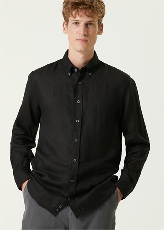 Beymen Collection Erkek Comfort Fit Siyah Düğmeli Yaka Keten Gömlek S EU Beymen Collection Erkek Comfort Fit Siyah Düğmeli Yaka Keten Gömlek S EU
