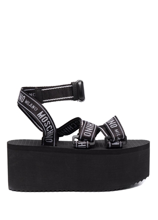 Moschino Kadın Siyah Logolu Dolgu Topuklu Sandalet 38 Eu Moschino Kadın Siyah Logolu Dolgu Topuklu Sandalet 38 Eu