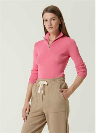 Beymen Club Kadın Pembe Dik Yaka Fermuarlı Kazak M