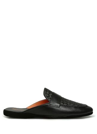 Santoni Erkek Siyah Örgü Doku Detaylı Deri Terlik 8 UK
