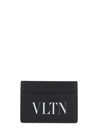 Valentino Garavani Erkek Siyah Logo Baskılı Deri Kartlık EU