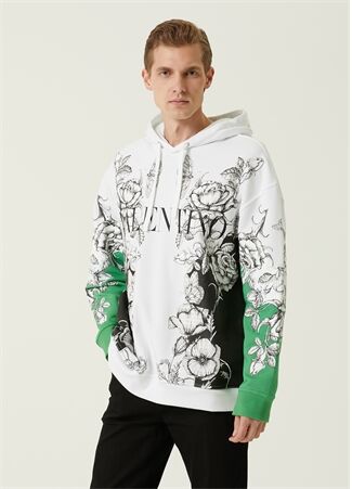 Valentino Erkek Beyaz Kapüşonlu Çiçek Desenli Sweatshirt S EU