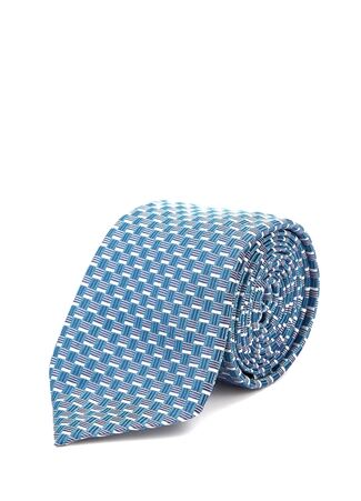 Pal Zileri Erkek Mavi Mikro Geometrik Desenli İpek Kravat EU