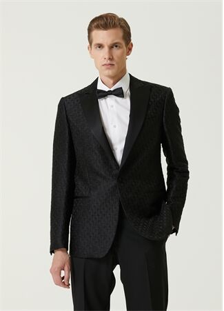 Pal Zileri Erkek Siyah Kırlangıç Yaka Desenli Ceket 46 IT