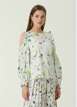 Beymen Club Kadın Beyaz Çiçekli Omzu Açık Taş Şeritli Bluz S Beymen Club Kadın Beyaz Çiçekli Omzu Açık Taş Şeritli Bluz S