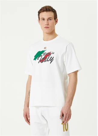 Dolce&Gabbana Erkek Beyaz Slogan Baskılı Logolu T-shirt 44 IT Dolce&Gabbana Erkek Beyaz Slogan Baskılı Logolu T-shirt 44 IT