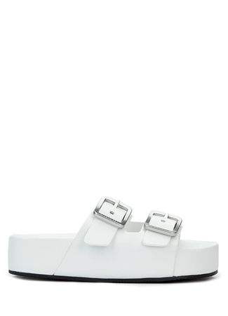 Balenciaga Kadın Beyaz Çift Kemerli Deri Terlik 36 EU