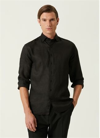 Network Erkek Comfort Fit Siyah Keten Gömlek 42 EU