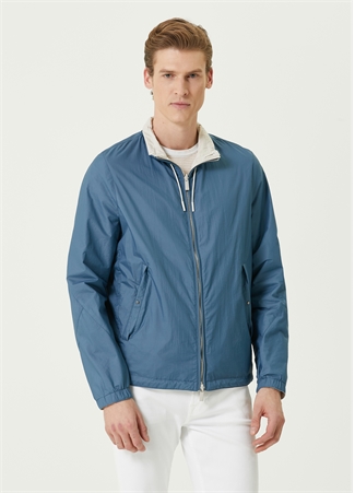 Zegna Erkek Mavi Ekru Çift Taraflı Dik Yaka Ceket 48 It