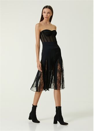 Dolce&Gabbana Kadın Siyah Dantel Garnili Midi Etek 44 IT