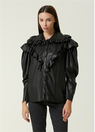 Philosophy di Lorenzo Serafini Kadın Siyah Fırfırlı Yaka Detaylı Gömlek 38 IT