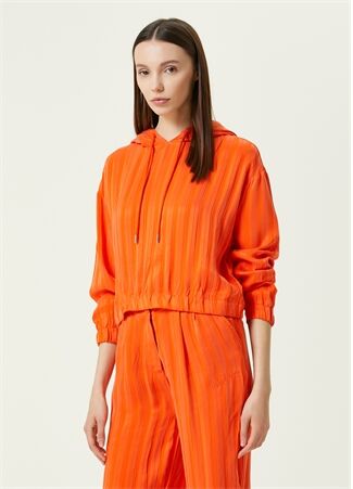 Les Benjamins Kadın Turuncu Kapüşonlu Çizgili Sweatshirt L Eu