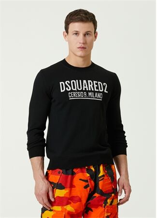 Dsquared2 Erkek Siyah Logolu Yün Kazak S EU