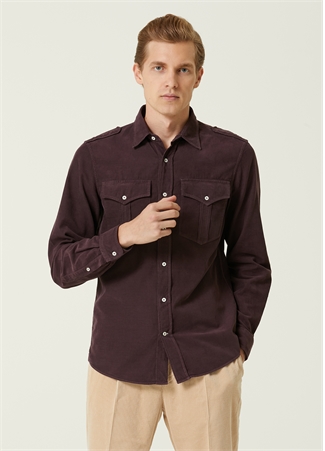 Brunello Cucinelli Erkek Bordo Çift Cepli Gömlek S EU