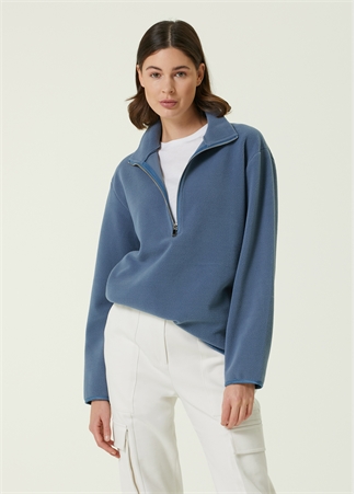 Meteo by Yves Salomon Kadın Mavi Dik Yaka Fermuarlı Polar XL EU