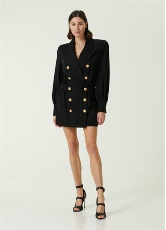 Balmain Kadın Siyah Kruvaze Mini Yün Elbise 36 FR Balmain Kadın Siyah Kruvaze Mini Yün Elbise 36 FR