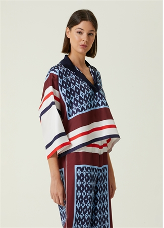 Valentino Kadın Polo Yaka Logo Desenli İpek Bluz 40 IT