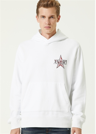 Amiri Erkek Beyaz Kapüşonlu Yıldız Baskılı Logolu Sweatshirt S EU Amiri Erkek Beyaz Kapüşonlu Yıldız Baskılı Logolu Sweatshirt S EU