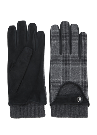 Mazzoleni Gloves Erkek Gri Ekose Desenli Deri Eldiven L EU