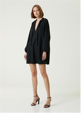 Academia Kadın Siyah Balon Kol Mini Elbise 36