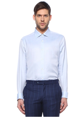 Pal Zileri Erkek Mavi Açık Yaka Gömlek 39 IT