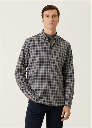 Palzileri Lab Erkek Gri Mavi Kareli Gömlek 42 IT
