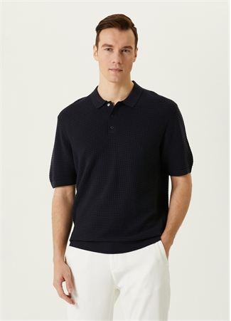 Network Erkek Lacivert Polo Yaka Dokulu Kazak XS EU