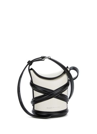 Alexander McQueen Kadın Siyah Beyaz Deri Omuz Çantası EU