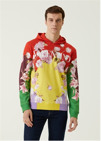 Valentino Erkek Kırmızı Sarı Kapüşonlu Çiçekli Sweatshirt M EU Valentino Erkek Kırmızı Sarı Kapüşonlu Çiçekli Sweatshirt M EU