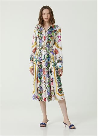 Versace Kadın Tresor De La Mer İpek Midi Elbise Beyaz 42 IT