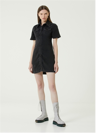 Off-White Kadın Füme Mini Jean Gömlek Elbise Gri 42 IT Off-White Kadın Füme Mini Jean Gömlek Elbise Gri 42 IT