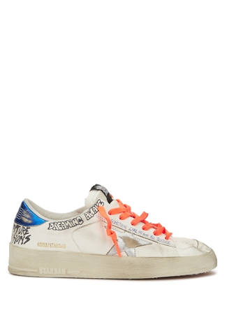 Golden Goose Erkek Beyaz Eskitme Dokulu Yazı Baskılı Kadın Sneaker 42 EU Golden Goose Erkek Beyaz Eskitme Dokulu Yazı Baskılı Kadın Sneaker 42 EU