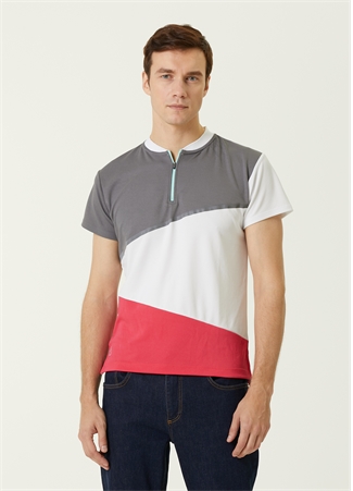 Aqua Nomad Erkek Pembe Yakası Fermuarlı T-shirt S EU