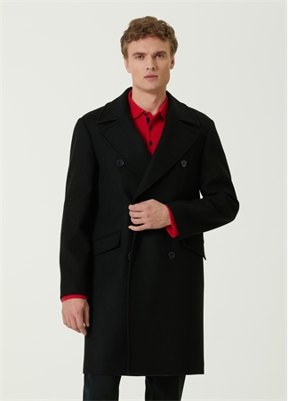 Beymen Club Erkek Siyah Yün Kruvaze Palto 46