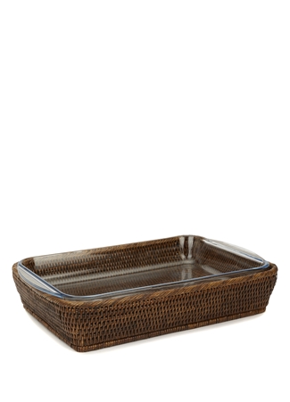 Baolgi Kahverengi Rattan Detaylı Cam Servis Tabağı Baolgi Kahverengi Rattan Detaylı Cam Servis Tabağı
