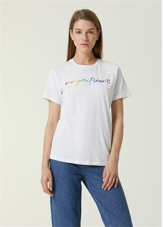 Beymen Club Kadın Beyaz Bisiklet Yaka Degrade Nakışlı T-shirt S