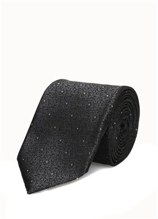 Pal Zileri Erkek Siyah Puantiyeli İpek Kravat Gri EU