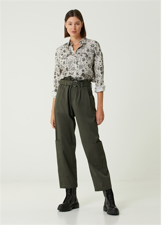 Brunello Cucinelli Kadın Haki Kemerli Kargo Pantolon 42 IT