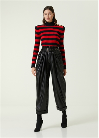 Balmain Kadın Siyah Kemerli Pili Detaylı Pantolon 34 FR Balmain Kadın Siyah Kemerli Pili Detaylı Pantolon 34 FR