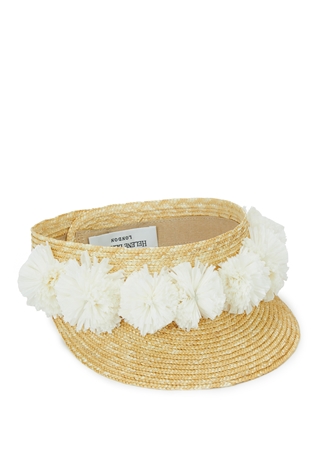 Helene Berman London Kadın Bej Çiçek Bantlı Hasır Şapka Eu