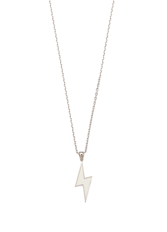 AtolyeWolf Erkek Beyaz Şimşek Formlu Gümüş Rengi Kolye Gri EU