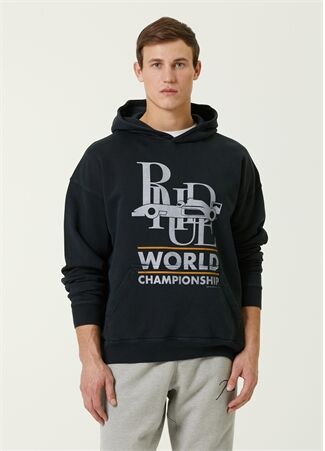 Rhude Erkek Siyah Kapüşonlu Logolu Sweatshirt S EU